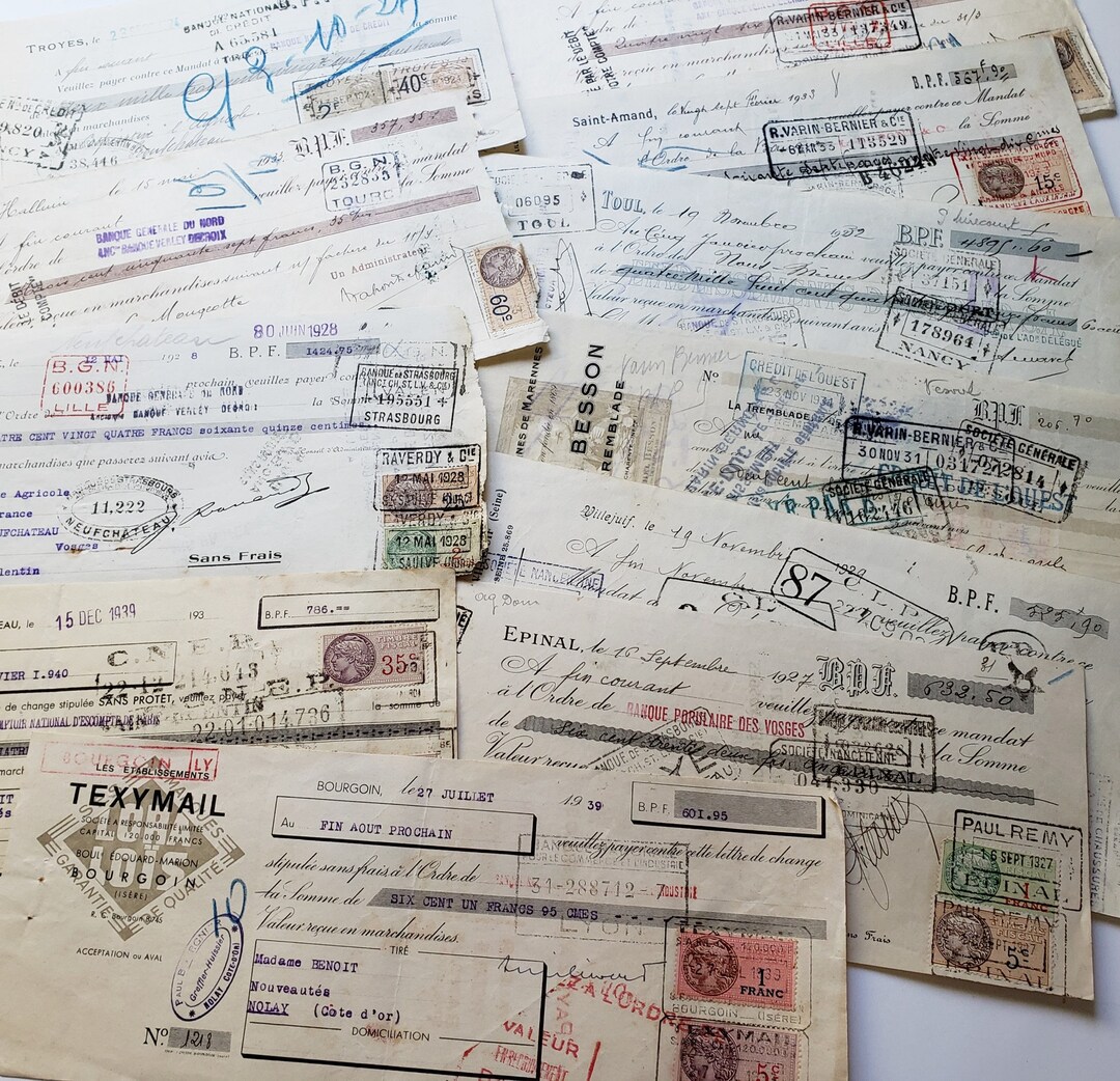 TWO Large Vintage French Receipt With Stamps - Etsy