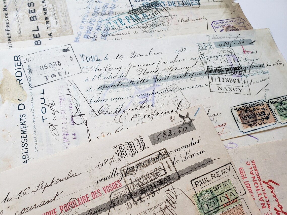 TWO Large Vintage French Receipt With Stamps - Etsy