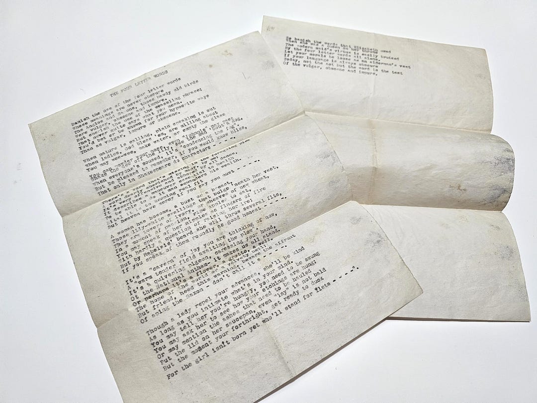 1940s the Four Letter Words - Vintage Typed Poem - Etsy
