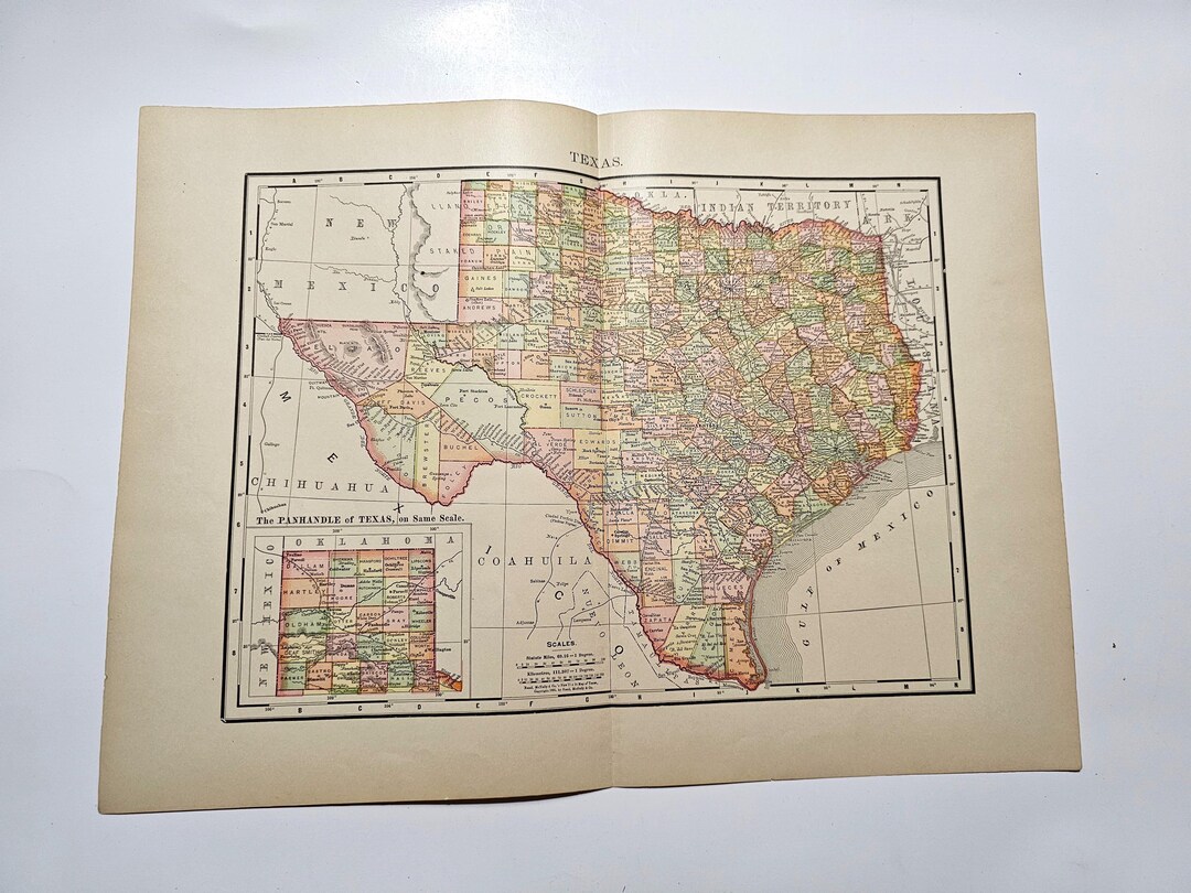 1895 Antique Map of Texas - Etsy