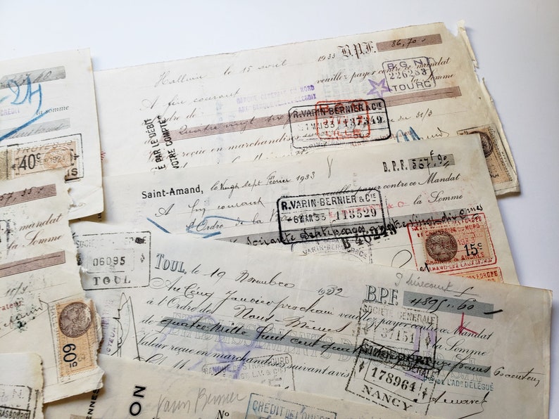 TWO Large Vintage French Receipt With Stamps - Etsy