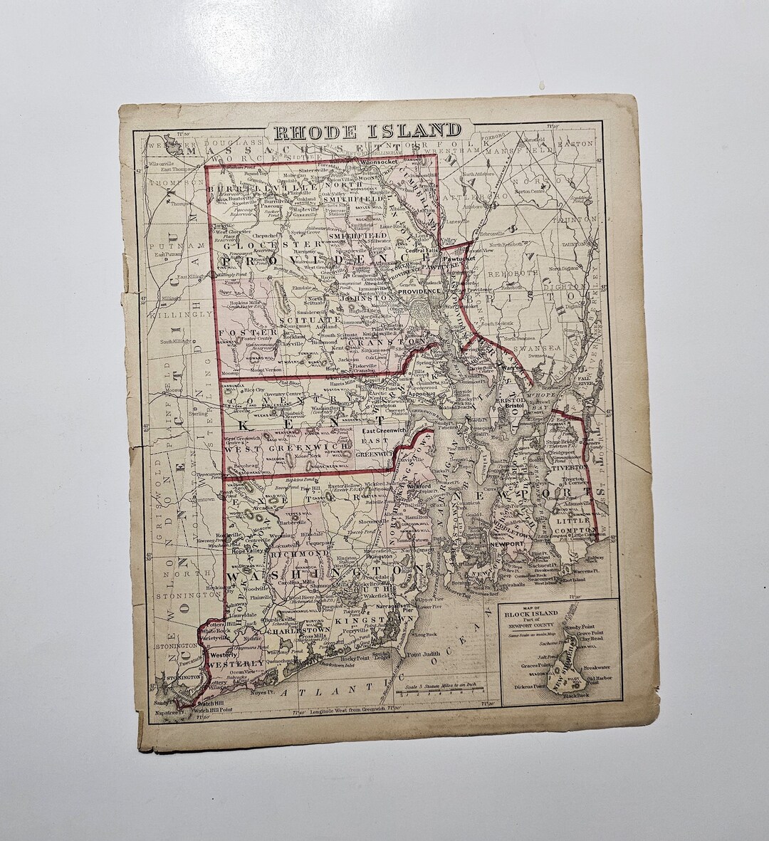 1881 Rhode Island Large Antique Map - Etsy