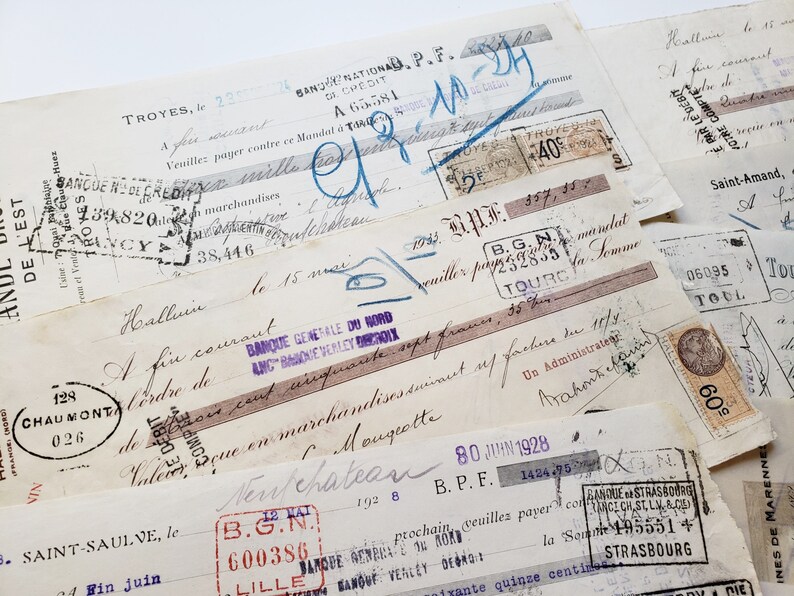 TWO Large Vintage French Receipt With Stamps - Etsy