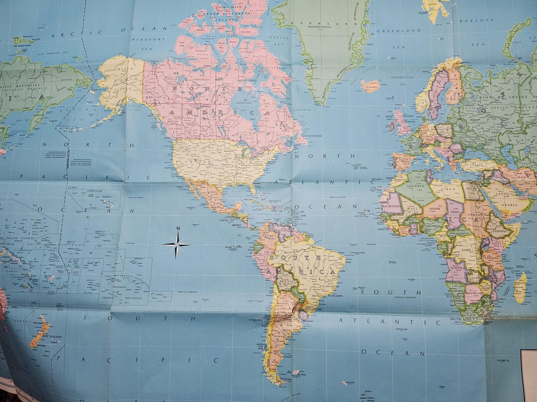 Large Mid-century World Map - Etsy