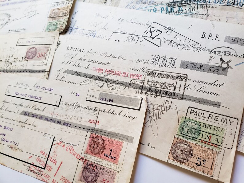 TWO Large Vintage French Receipt With Stamps - Etsy