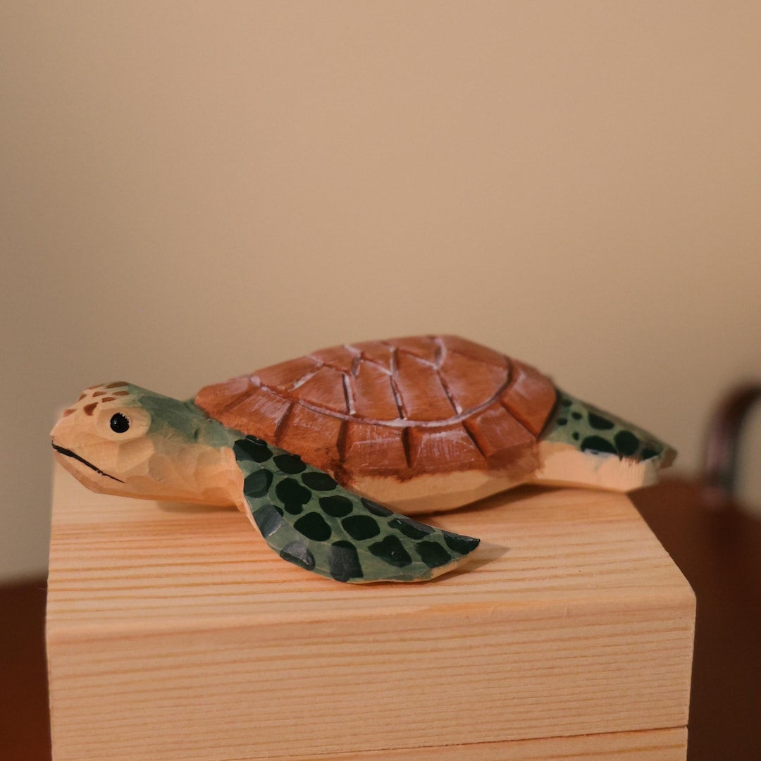 Handmade Wooden Turtle Figurine, Turtle Statue, Bookshelf Decor, Hand ...