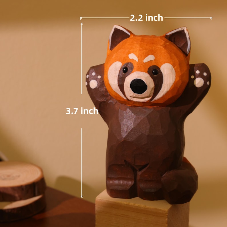 Handmade Wooden Red Panda Figurine, Mini Panda Statue, Bookshelf Decor ...