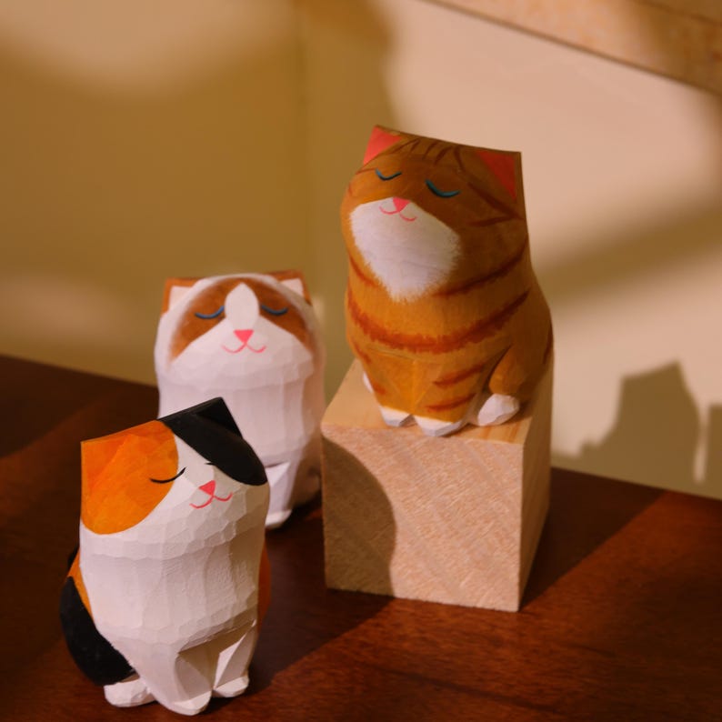 Hand Made Wooden Cat, Unique Cat Ornament, Hand Craft Wood Art, Mother ...