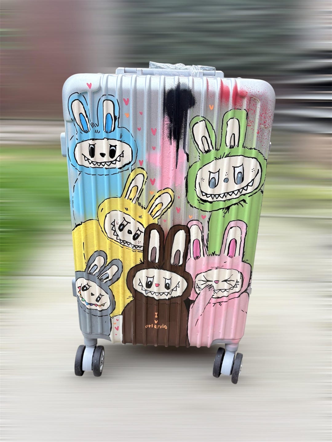 Labubu Inspired Suitcase,labubu Suitcase,handpainted Customised ...