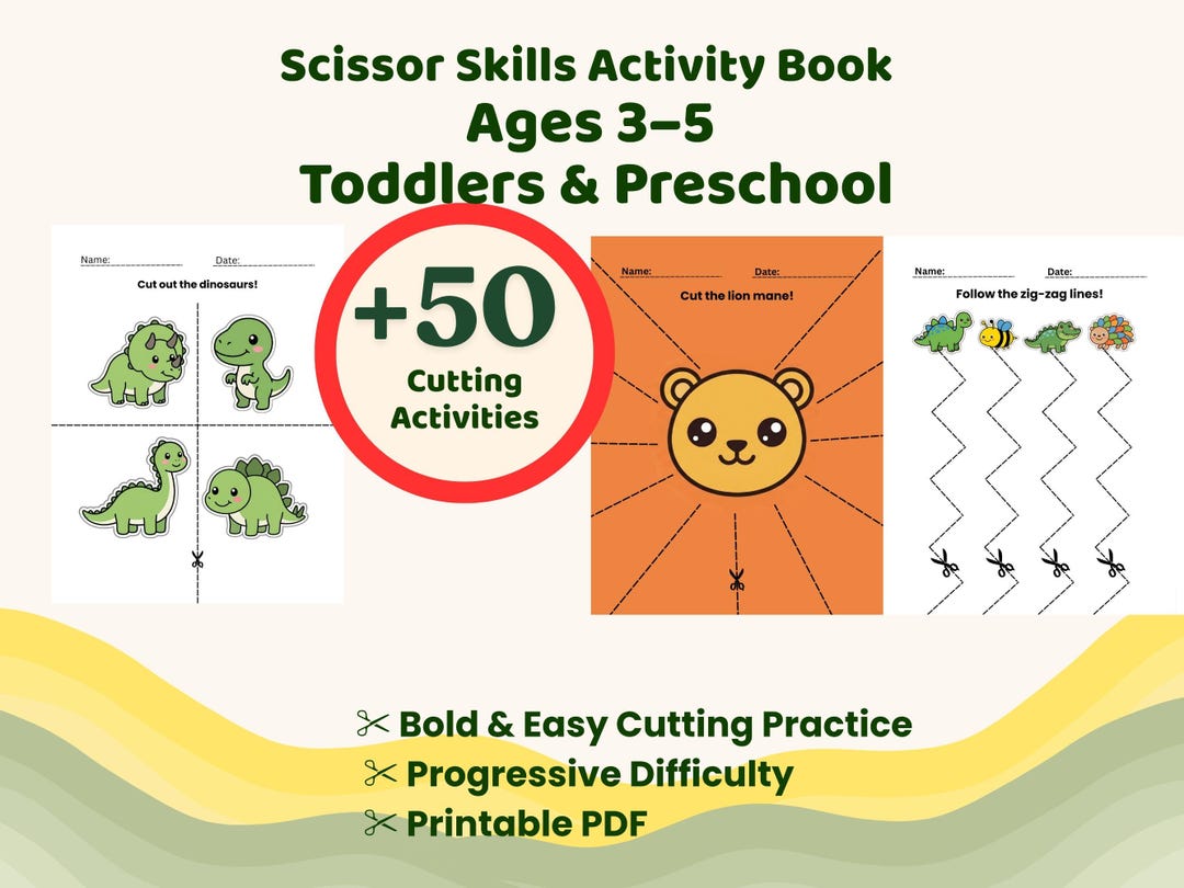 Scissor Skills Printable Activities for Kids Ages 3-5, Toddler Cutting ...