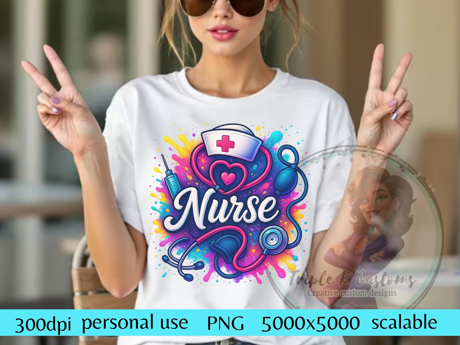 Colorful Nurse PNG: Neon Medical Sublimation Design (digital Download ...