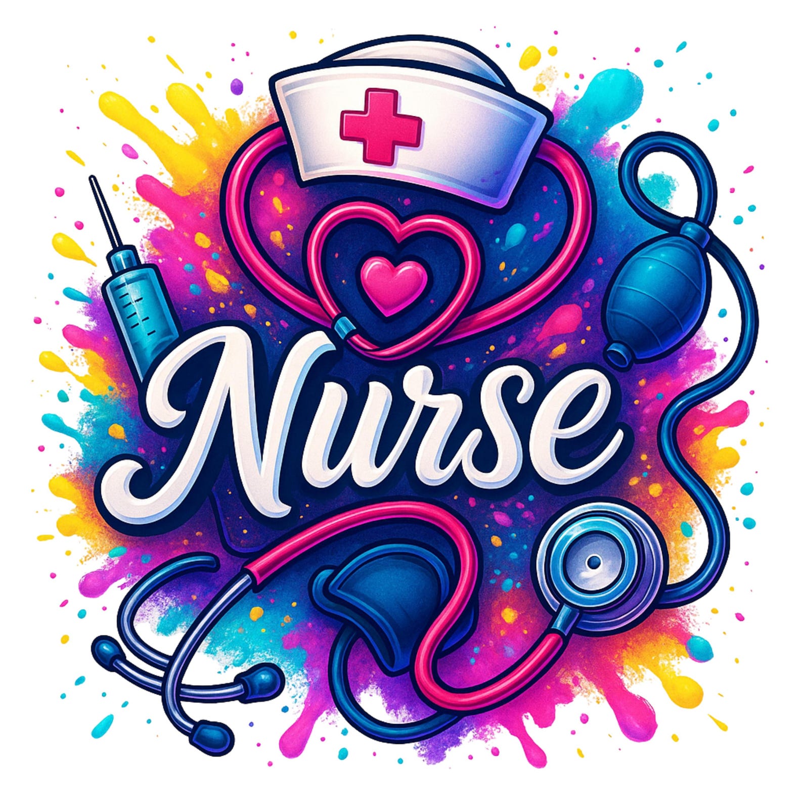 Colorful Nurse PNG: Neon Medical Sublimation Design (digital Download ...