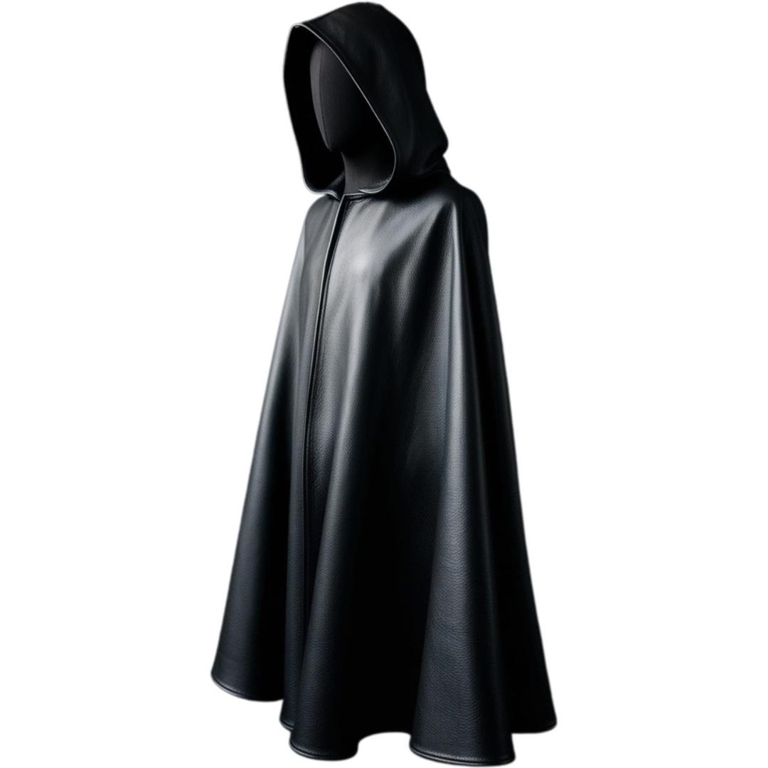 Men's Black Leather Hooded Cloak/elegant Handmade Cloak/cosplay Costume ...