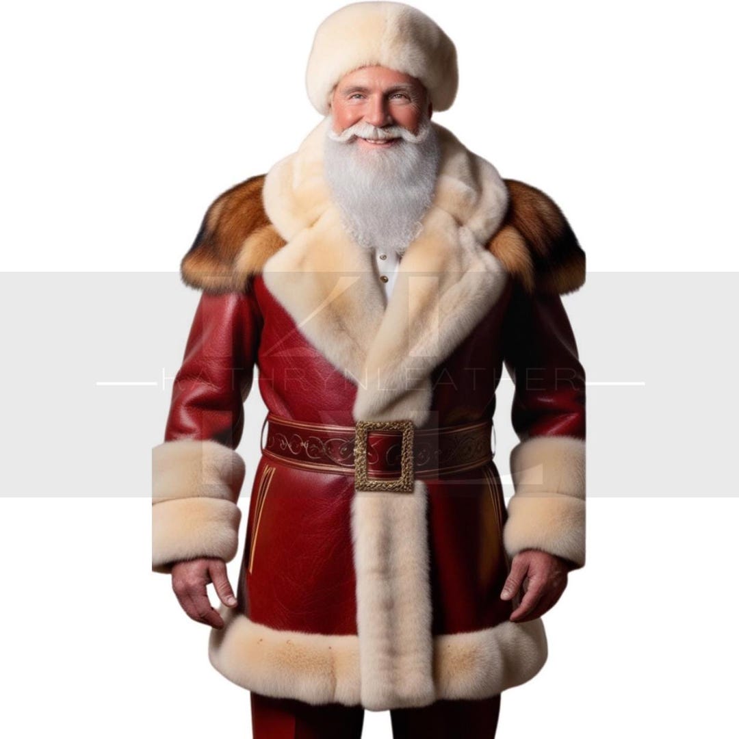 Luxurious Red Leather Santa Coat: Plush Fur Trim, Holiday Party - Etsy