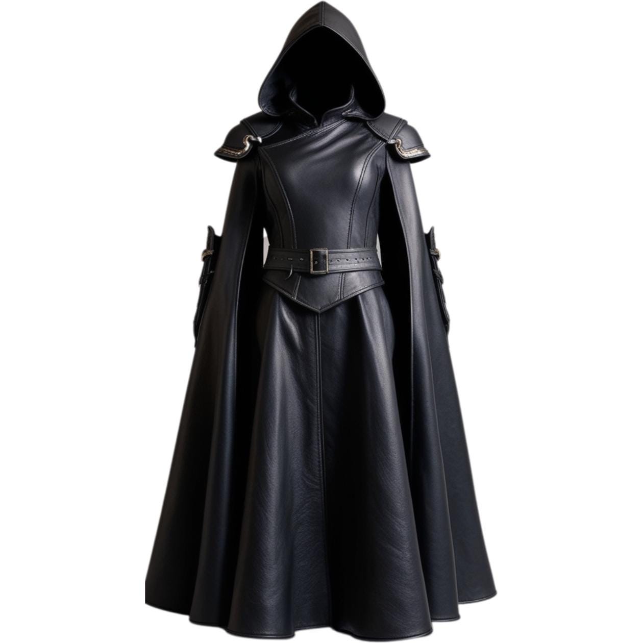Gothic Black Leather Hooded Cloak/cosplay Costume/gothic Cloak/stylish ...