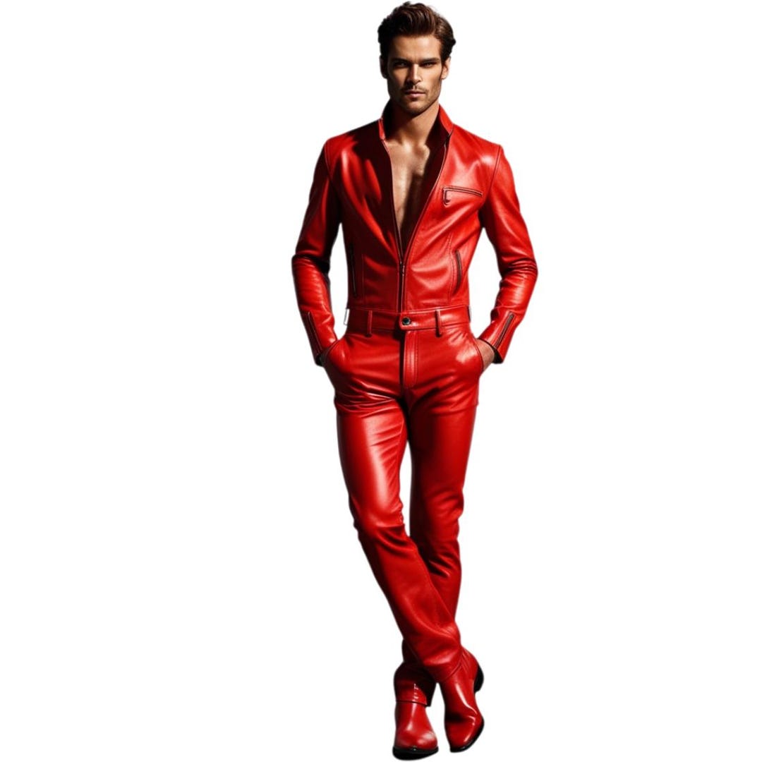 Red Leather Outfit/men's Classic Outwear/handmade Leather Outfit/gift ...