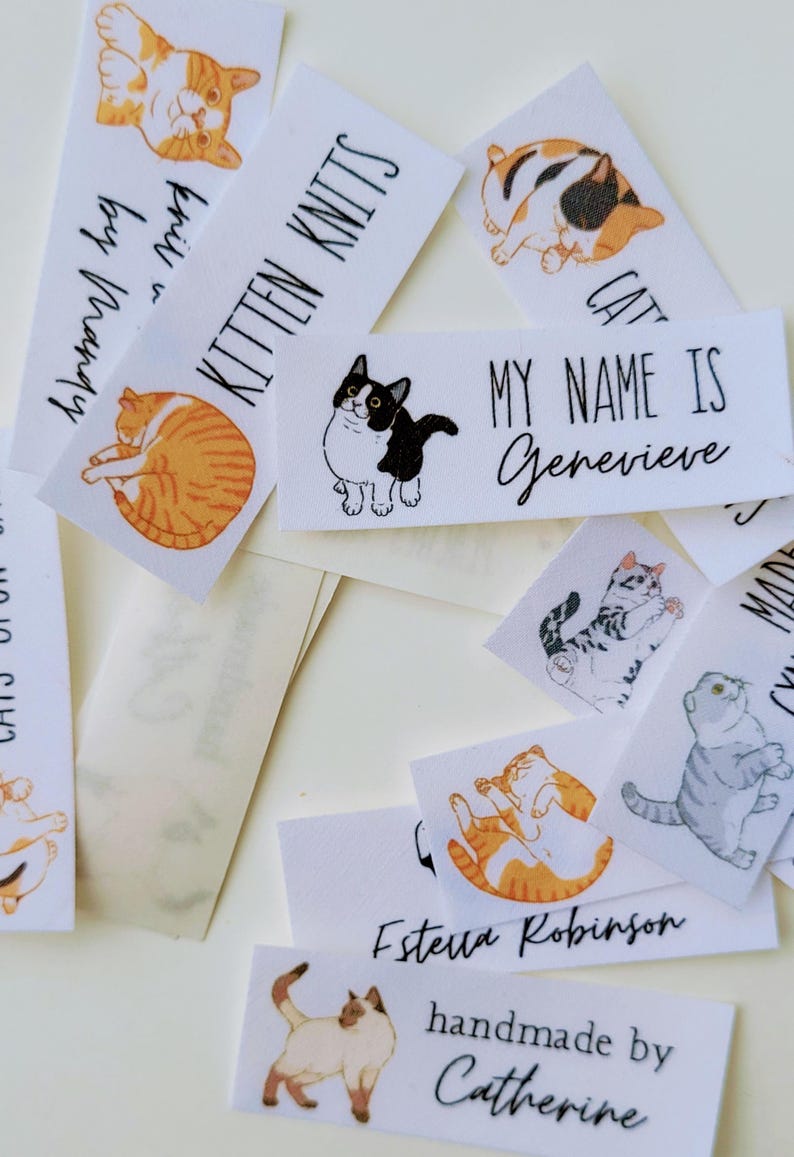 Personalized Cat Labels: Organic Cotton Iron-on/sew-on Name Tags (set ...