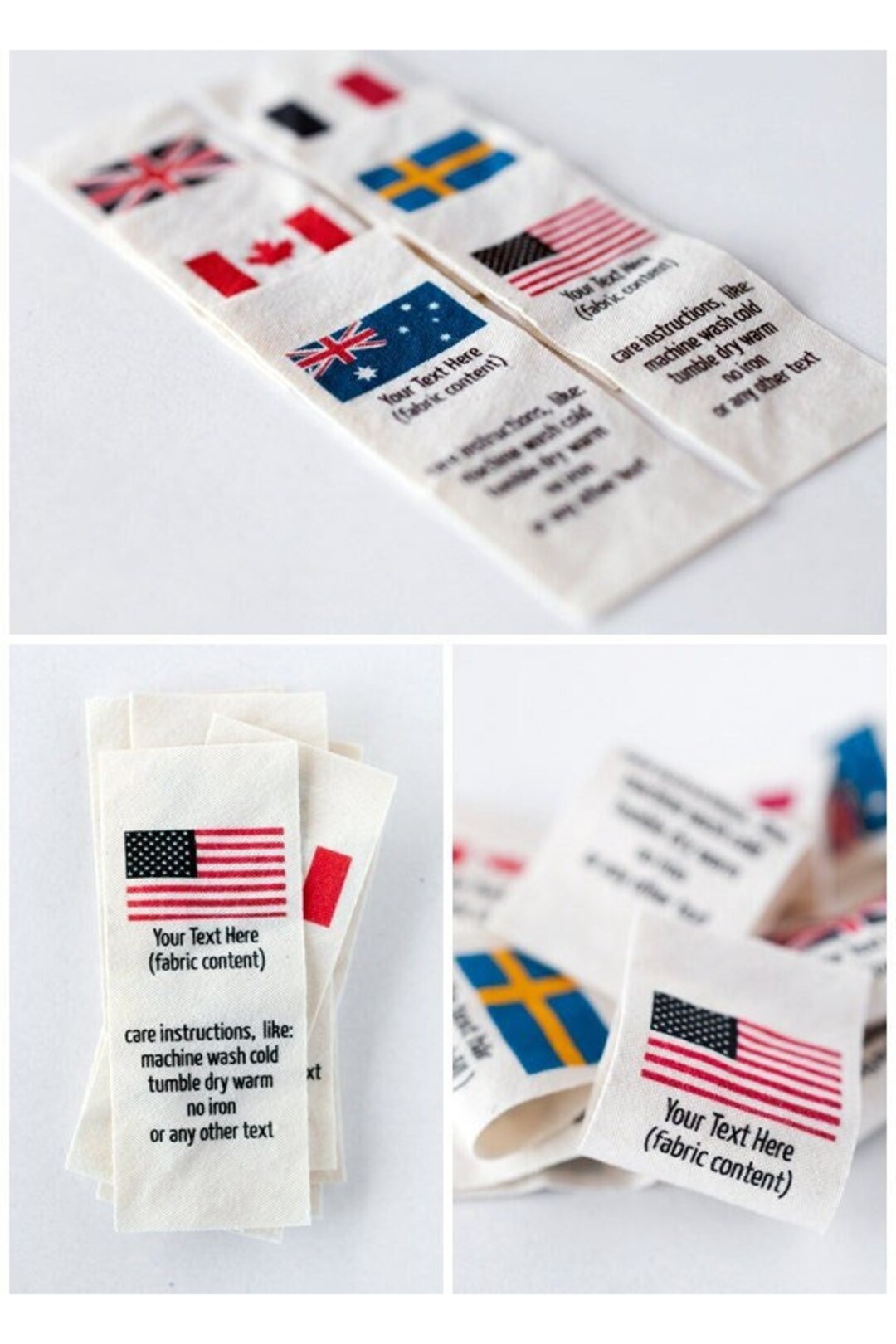 Custom Organic Cotton Fabric Labels: Country Flag Garment Tags - Etsy