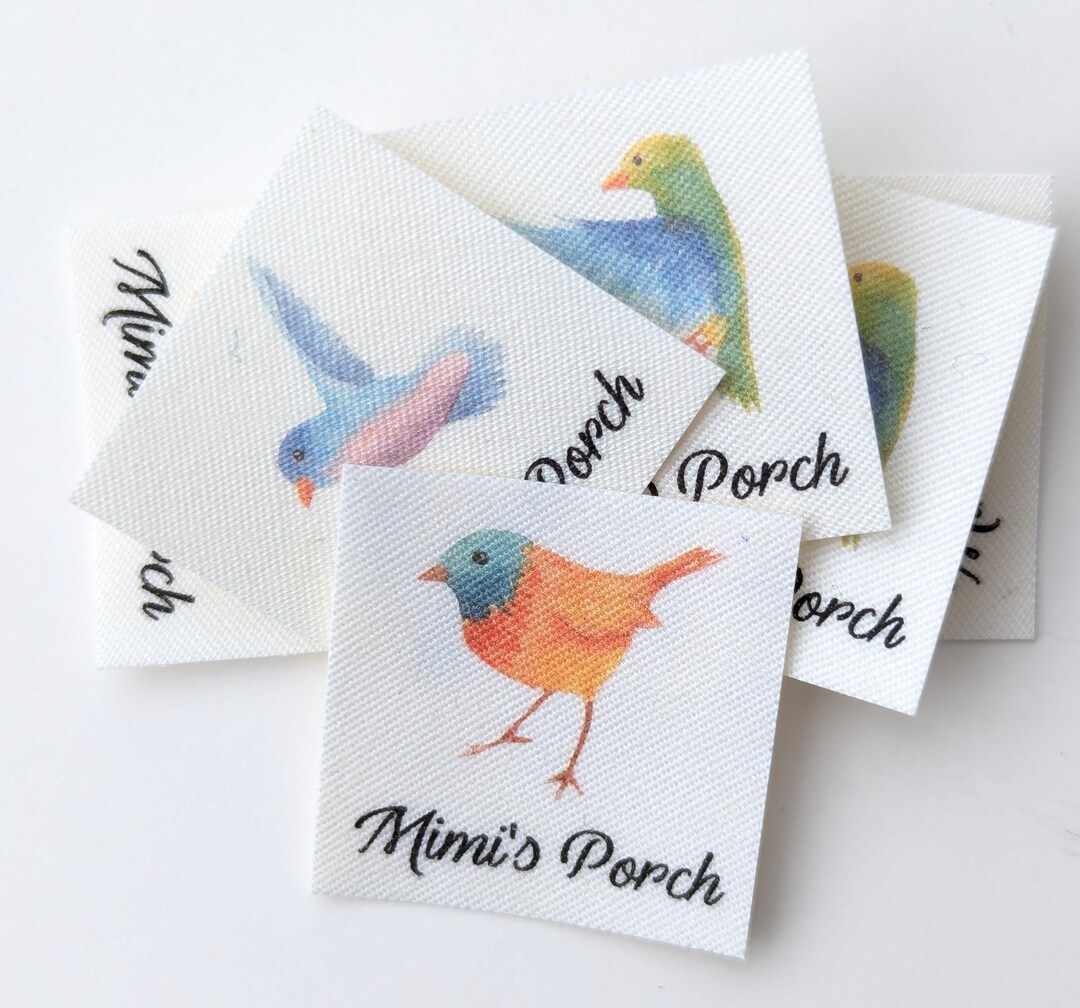 Set of 75 Kids Name Tags: Organic Cotton, Watercolor Bird Design - Etsy