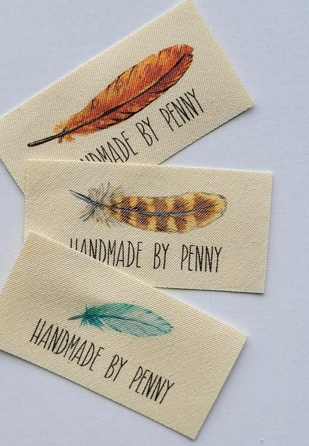 Watercolor Feather Sewing Labels: Personalized Organic Cotton Tags - Etsy