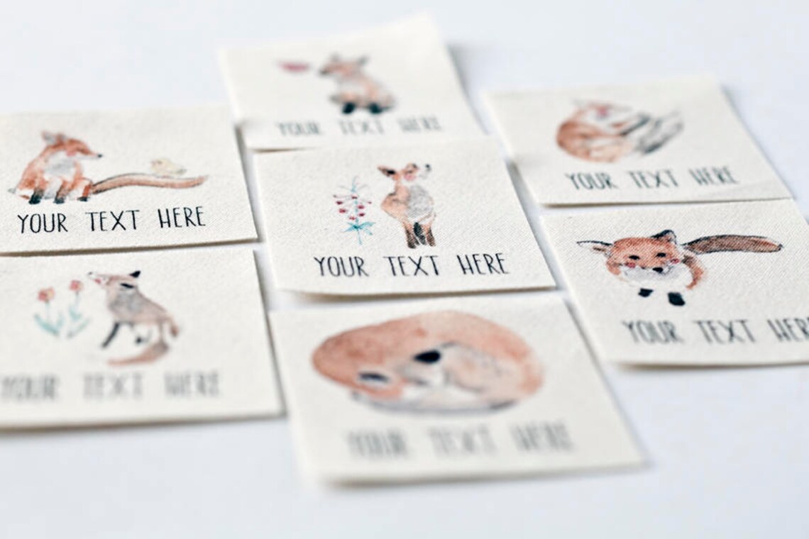 Whimsical Watercolor Fox and Flowers, Personalized Sewing Labels for ...