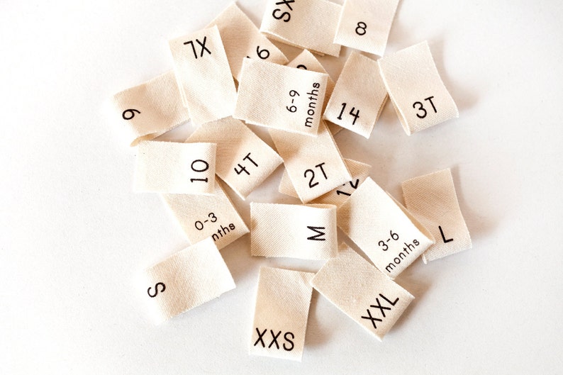 Custom Clothing Size Tags Organic Cotton Sew in Size Labels - Etsy