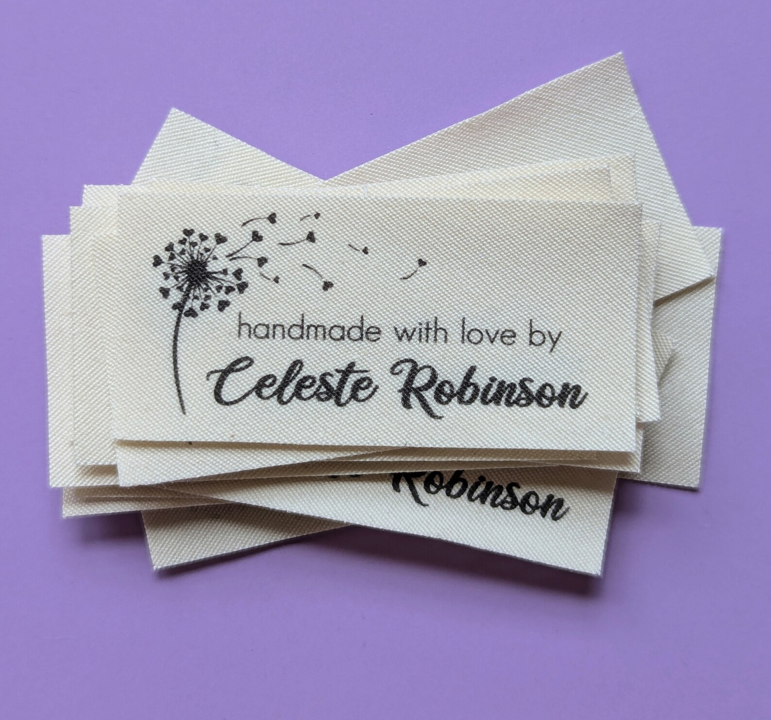 Dandelion Fabric Label Set Personalized Sewing Tags, for Handmade Items ...