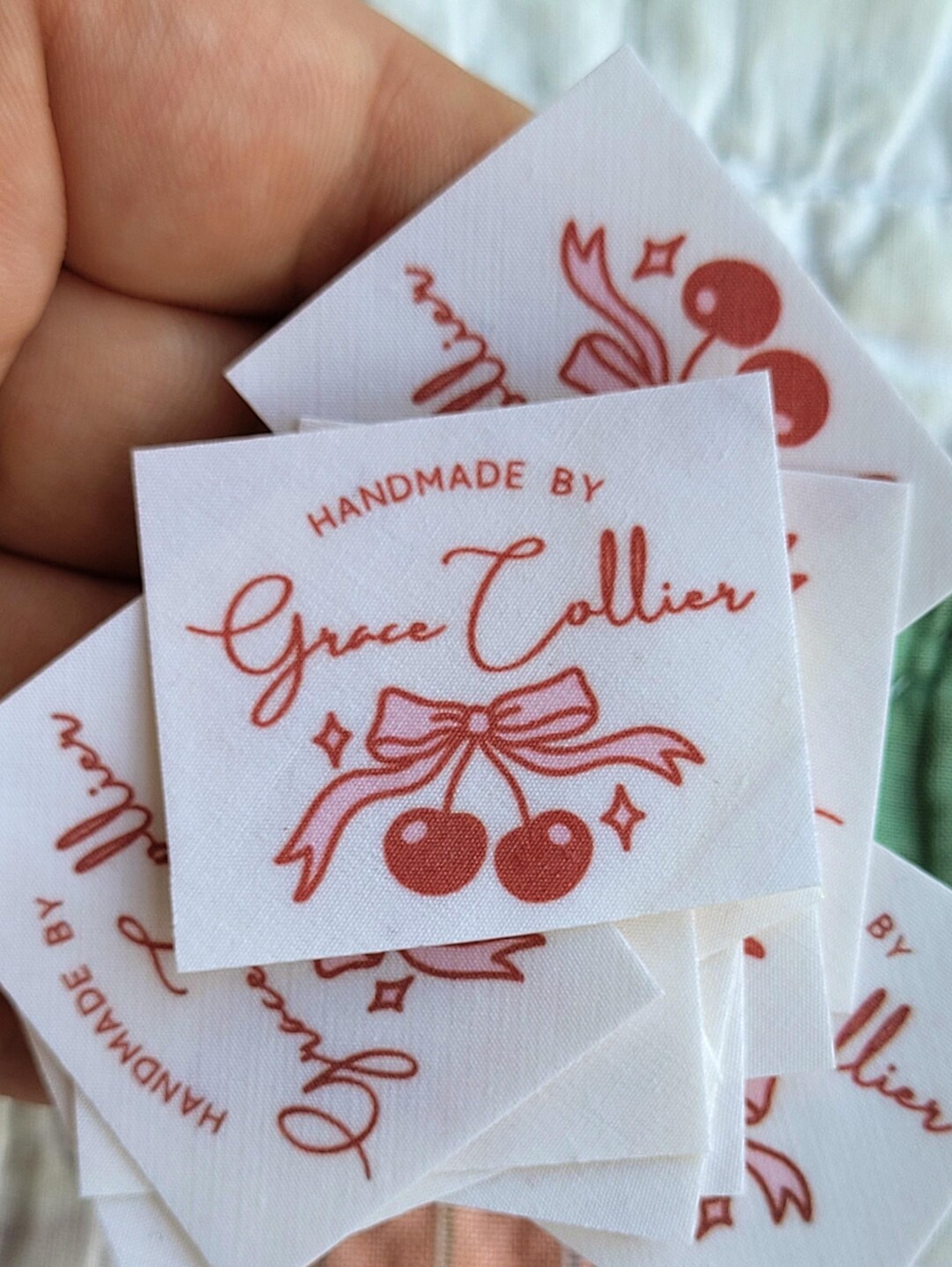 Coquette Cherry Fabric Labels: Personalized Organic Cotton Logo Tags - Etsy