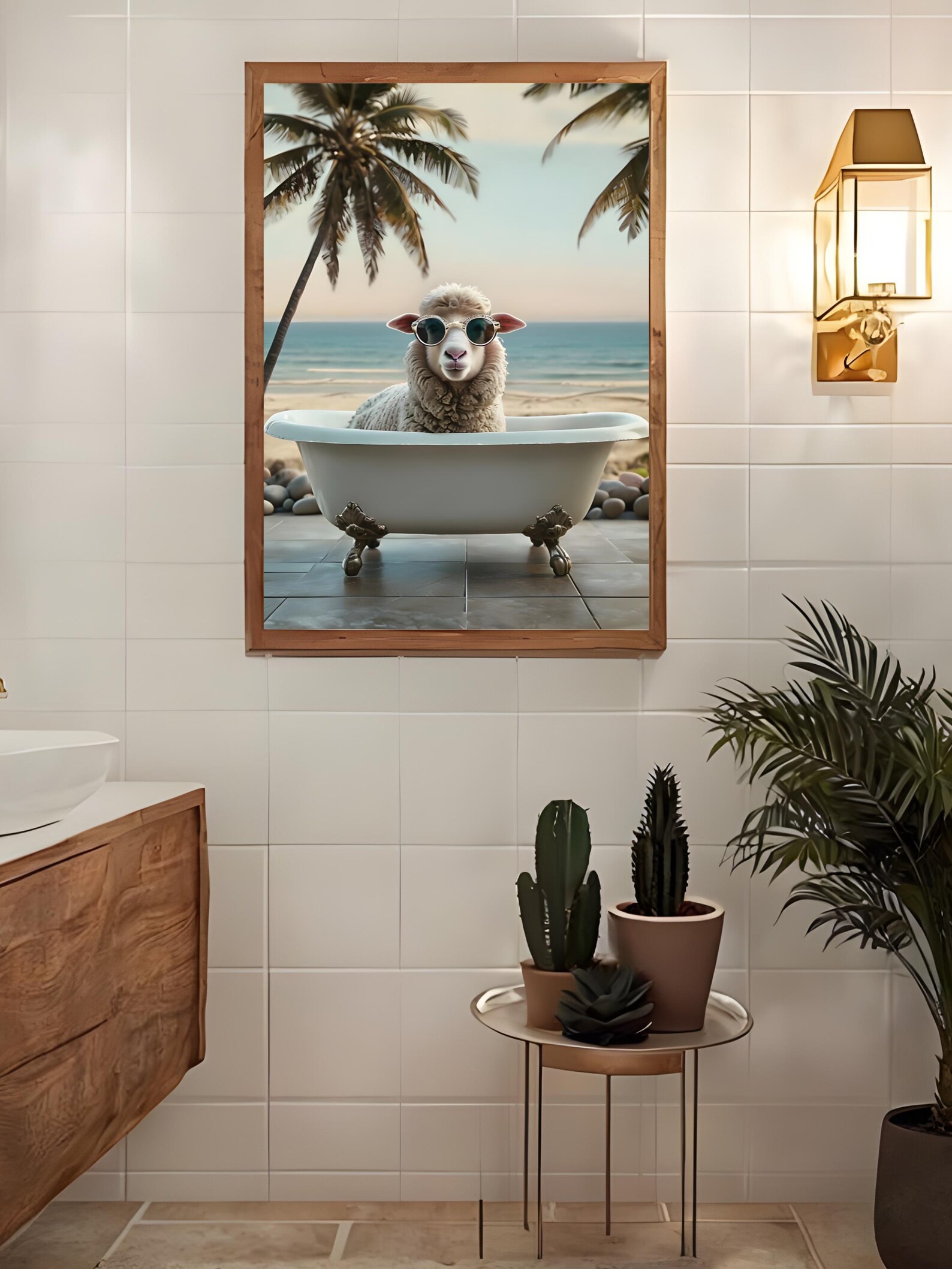 Funky Sheep Wall Art Digital Download Boho Sheep Decor, Sheep in Tub ...