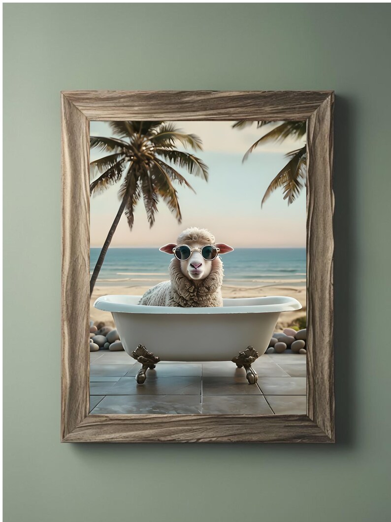 Funky Sheep Wall Art Digital Download Boho Sheep Decor, Sheep in Tub ...