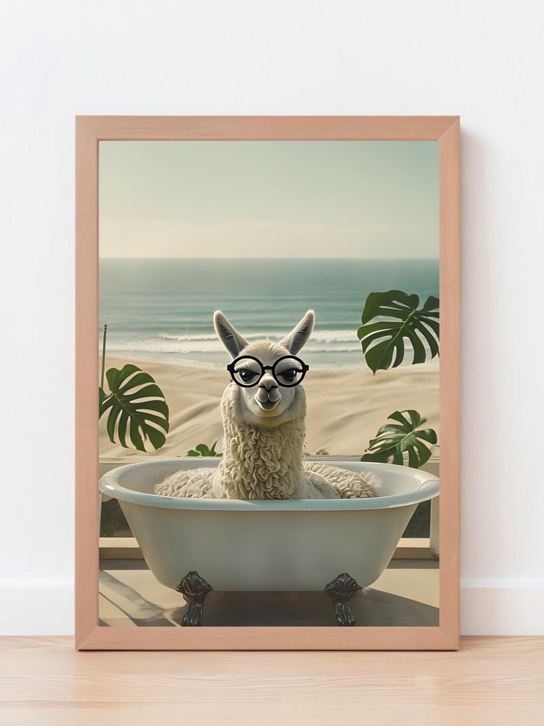 Funky Llama Wall Art Digital Download Boho Llama Decor, Llama in Tub ...