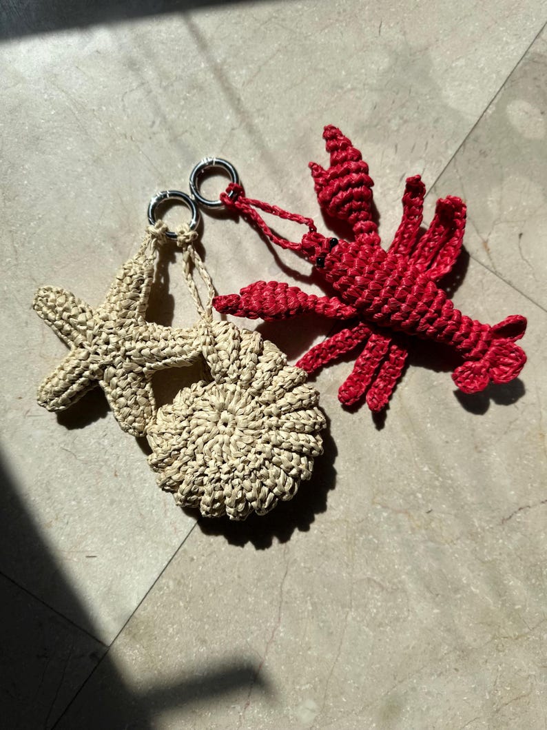 Seashell and Starfish Bag Charm - Marine Theme Keychain, Crochet Shell ...