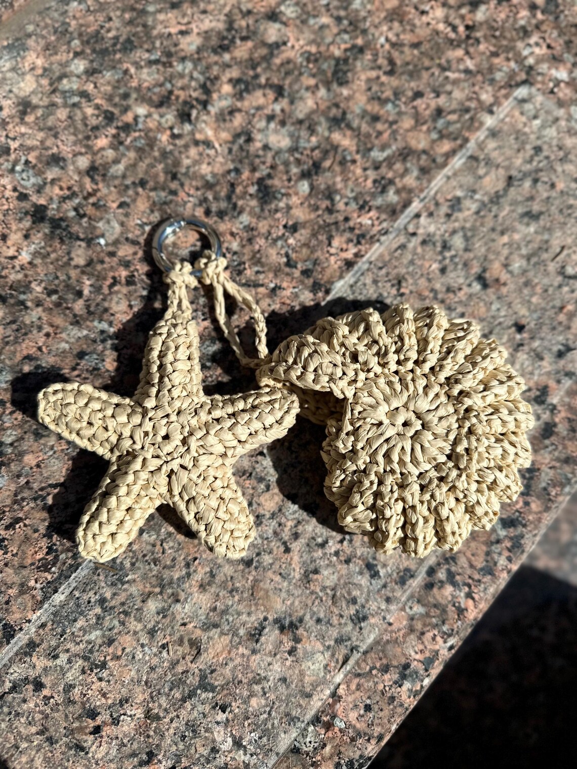 Seashell and Starfish Bag Charm - Marine Theme Keychain, Crochet Shell ...