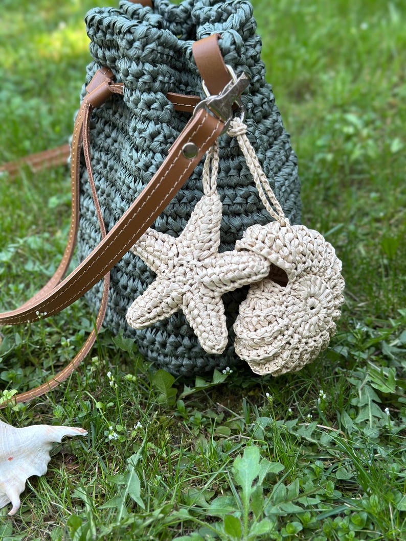 Seashell and Starfish Bag Charm - Marine Theme Keychain, Crochet Shell ...
