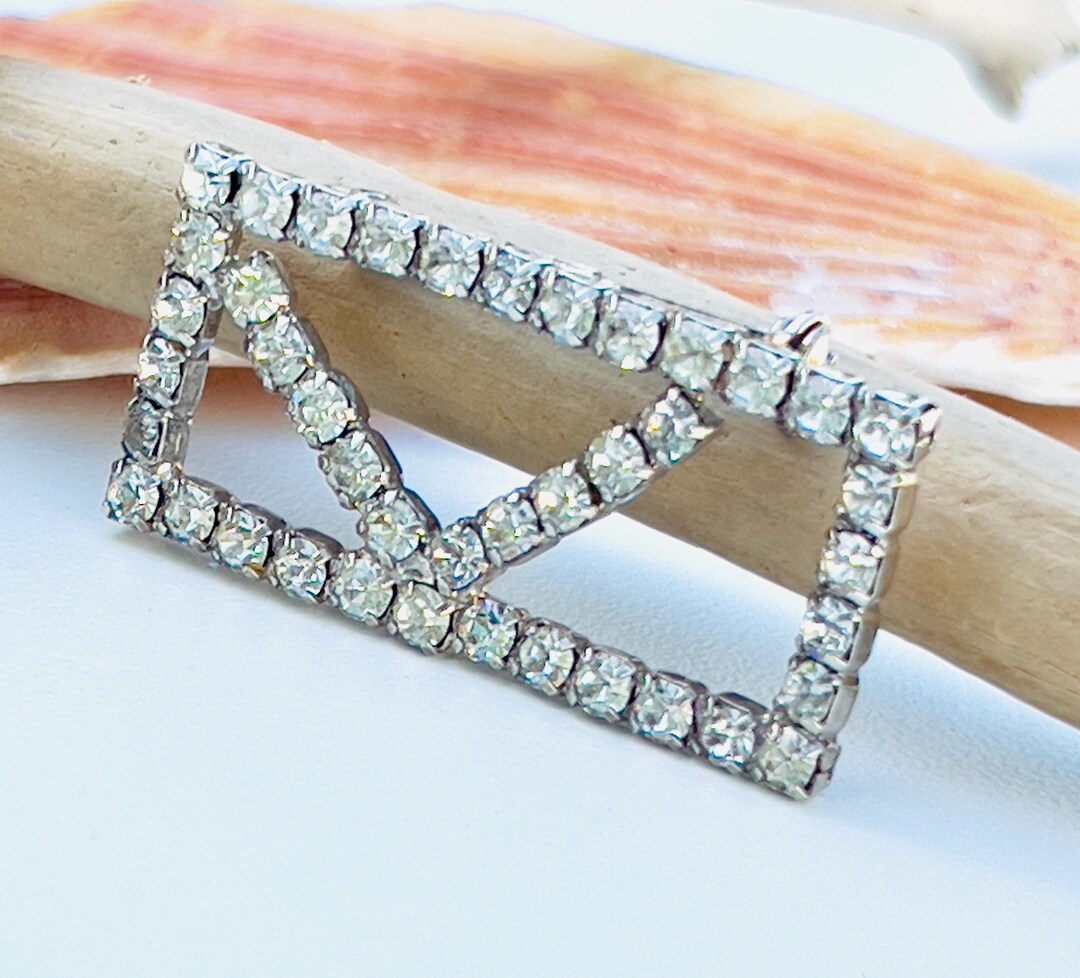 Silver Toned Vintage Rectangle-shaped Brooch Rhinestone Pin - Etsy