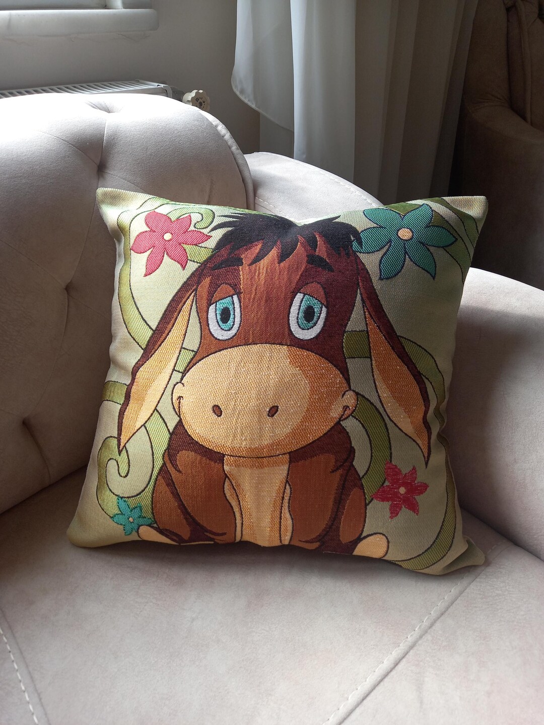 Donkey-themed Woven Pillow Cartoon Character Cushion for Kids Room Fun ...