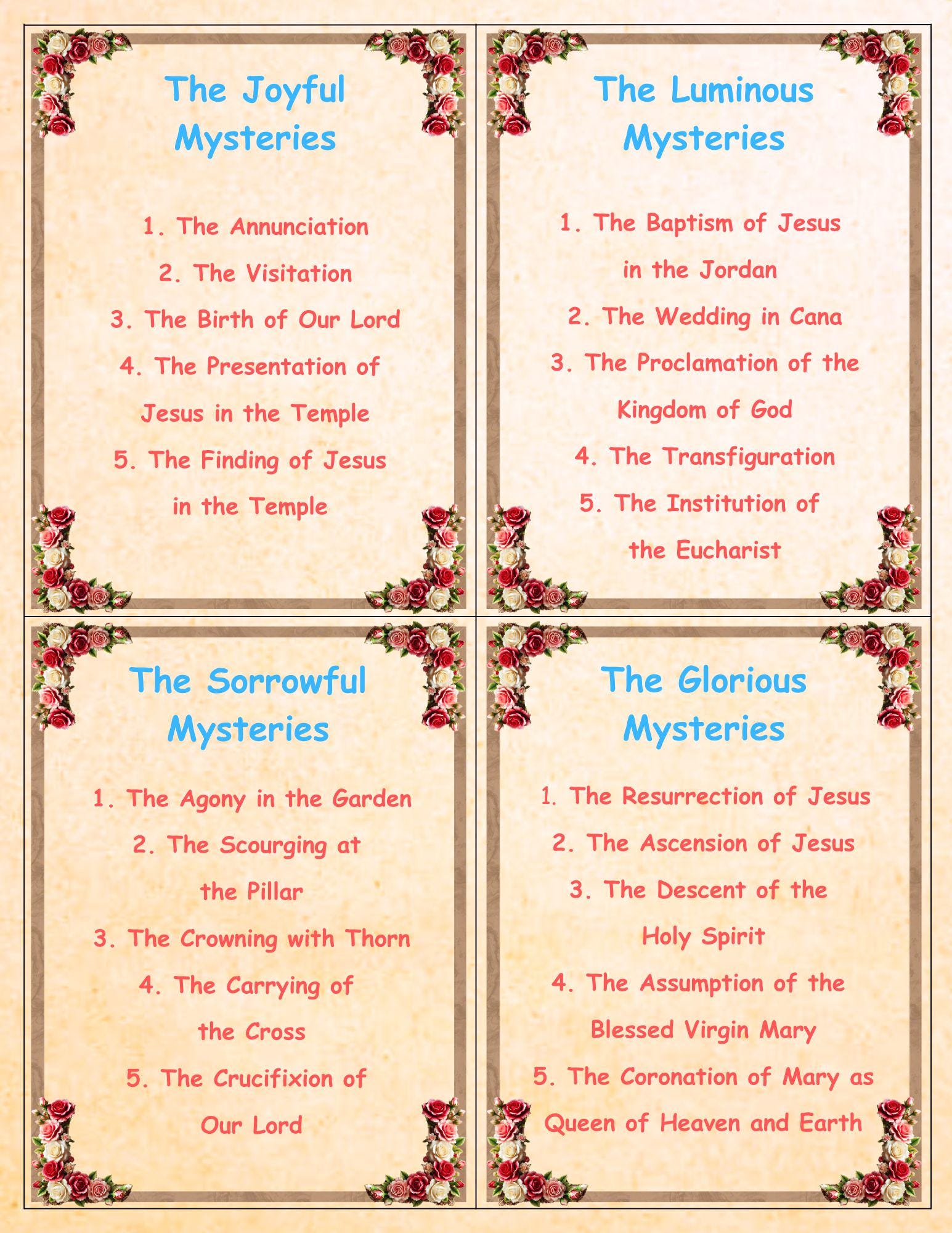 How to Pray the Rosary. Printable Prayer Cards, the 20 Mysteries Plus a ...