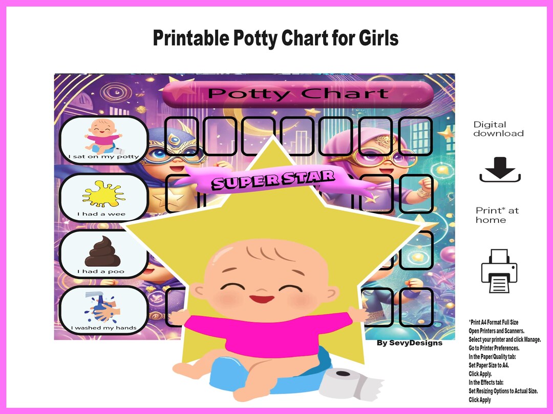 Superhero Potty Chart for Girls Printable Potty Chart for Girls Digital ...