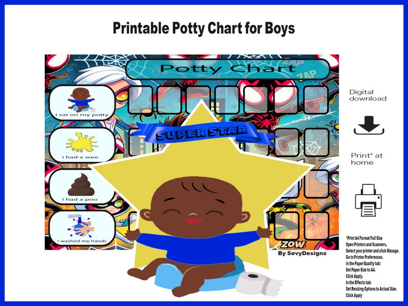Spiderman Potty Chart for Boys Printable Potty Chart for Boys Digital ...
