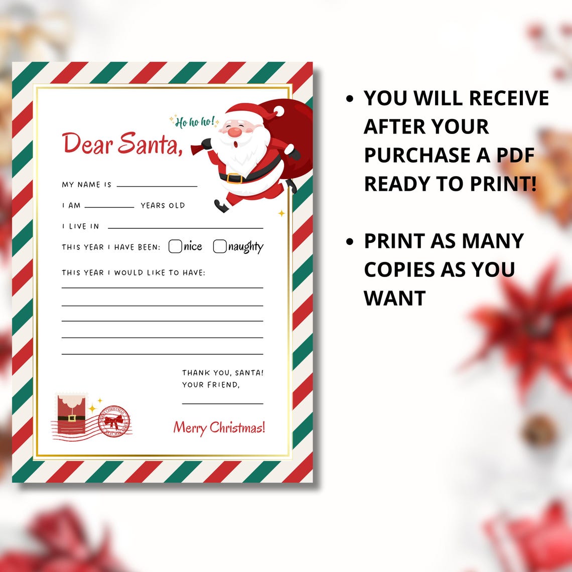 Christmas Wish List Printable, Letter to Santa, Christmas Printable for ...