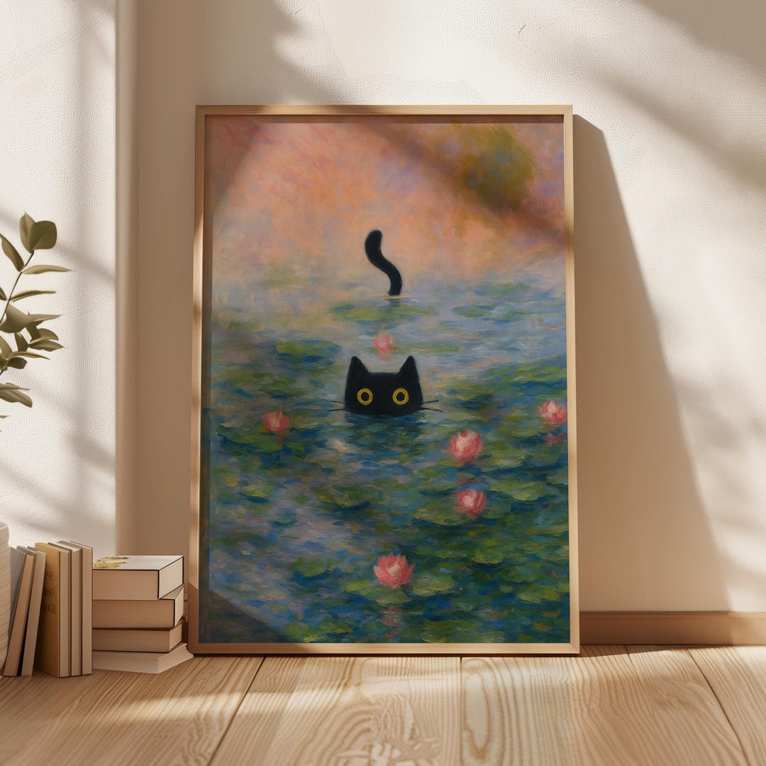 Monet Waterlily Cat Print | Claude Monet Cat Poster | Monet Poster ...