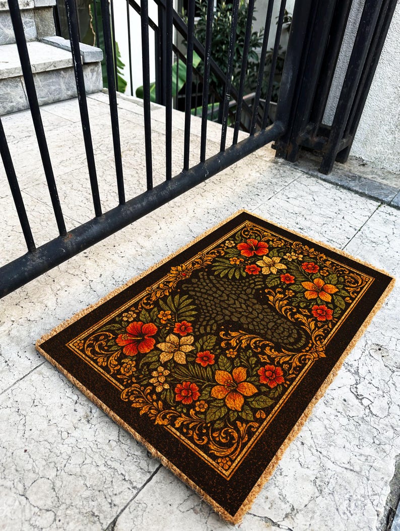 Hidden Gator Florida Floral Doormat | Tropical Hibiscus Magnolia ...