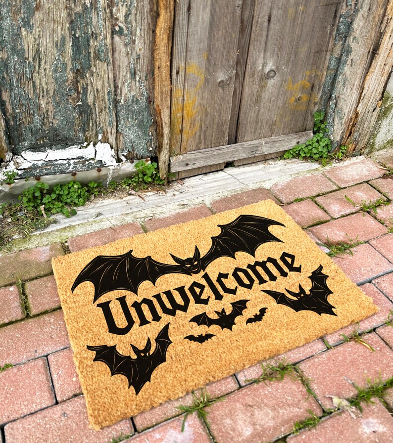 Unwelcome Bat Style Gift | Dark and Gothic Doormat Halloween Doormat ...