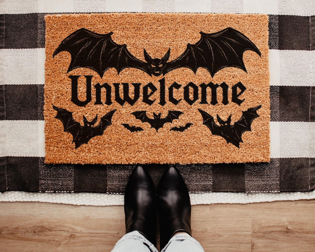 Unwelcome Bat Style Gift | Dark and Gothic Doormat Halloween Doormat ...
