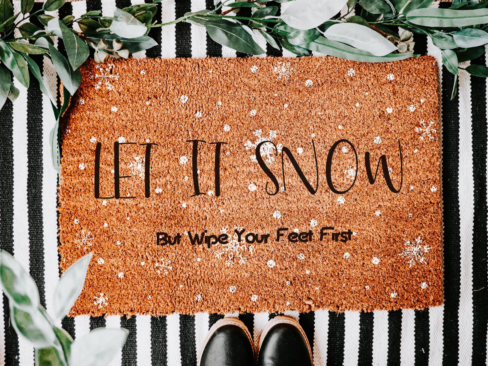 Winter Doormat Let It Snow Welcome Mat Coir Front Door Mat Snowflake ...