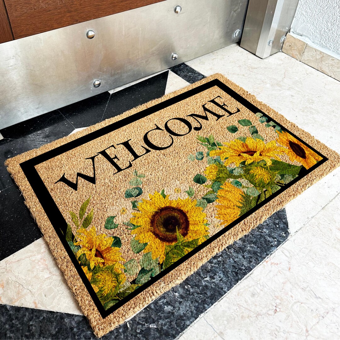 Sunflower Welcome Doormat | Floral Door Mat | Sunflower Home Decor ...