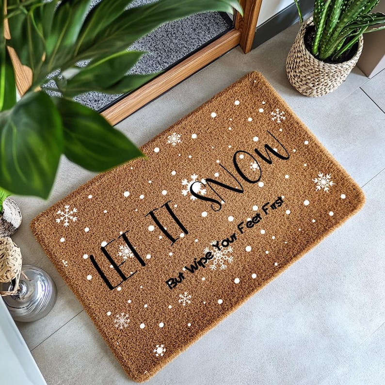 Winter Doormat Let It Snow Welcome Mat Coir Front Door Mat Snowflake ...