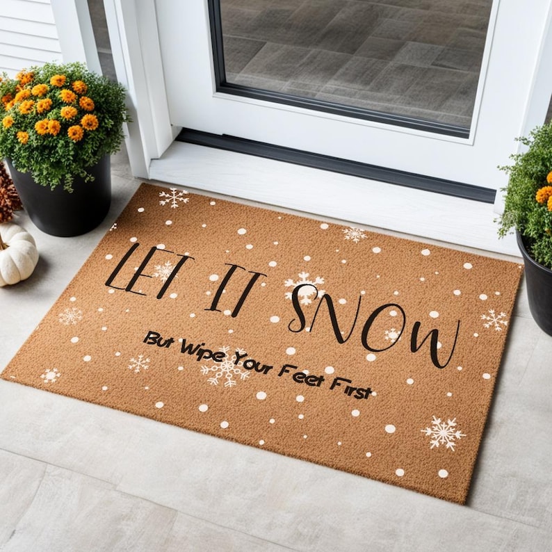 Winter Doormat Let It Snow Welcome Mat Coir Front Door Mat Snowflake ...