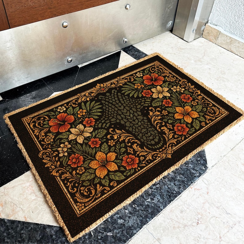 Hidden Gator Florida Floral Doormat | Tropical Hibiscus Magnolia ...