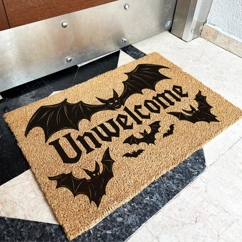 Unwelcome Bat Style Gift | Dark and Gothic Doormat Halloween Doormat ...